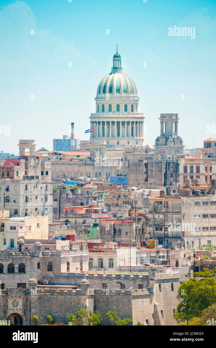 Scenic overlook of the aging city skyline of Havana, Cuba Stock Photo ...