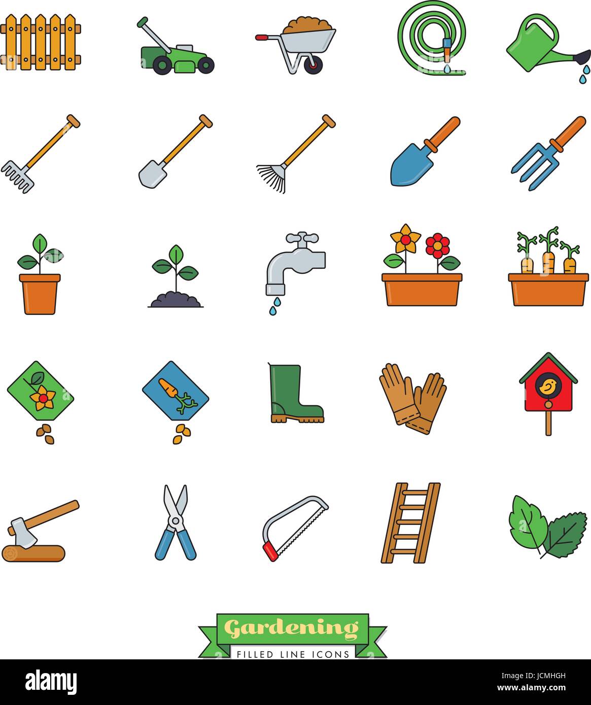 Collection of gardening vector icons, filled outline style Stock Vector ...