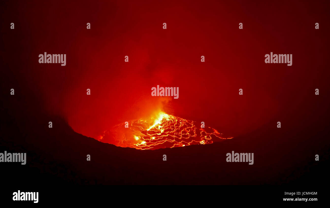 Nyiragongo Volcano lava lake in Virunga National Park, Eastern Congo ...