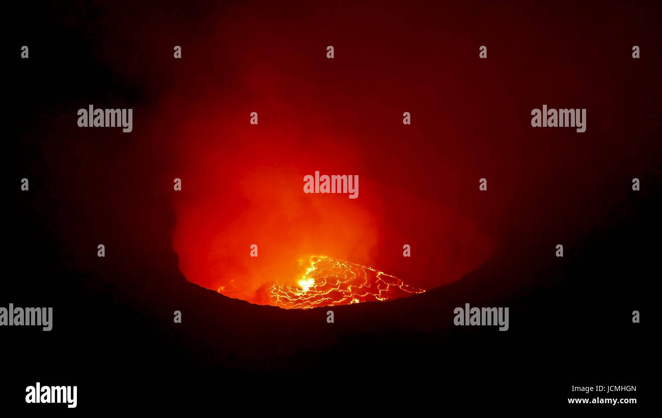 Nyiragongo Volcano lava lake in Virunga National Park, Eastern Congo ...
