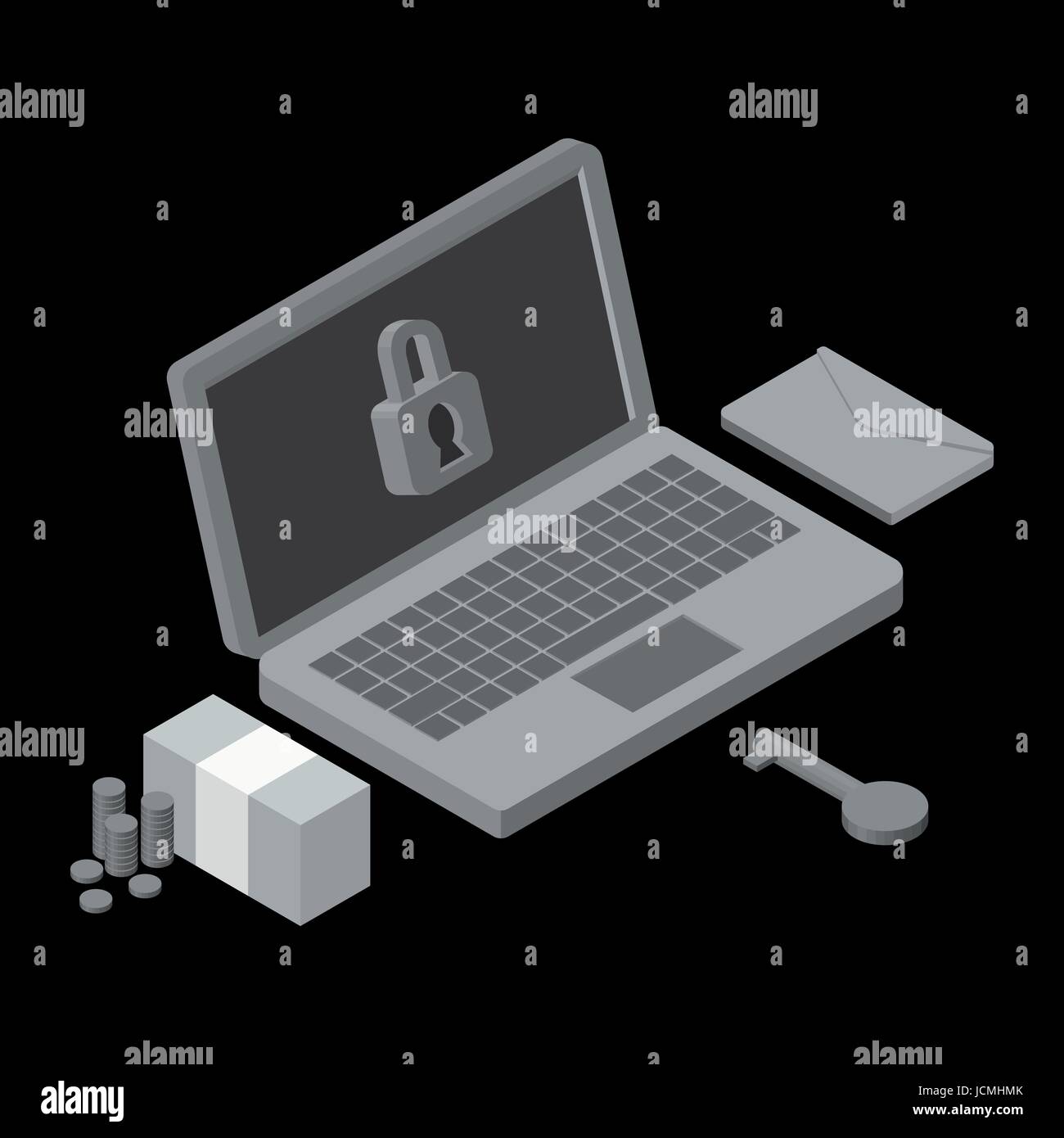 Business data has been encrypted. malware attack isolated on black ...