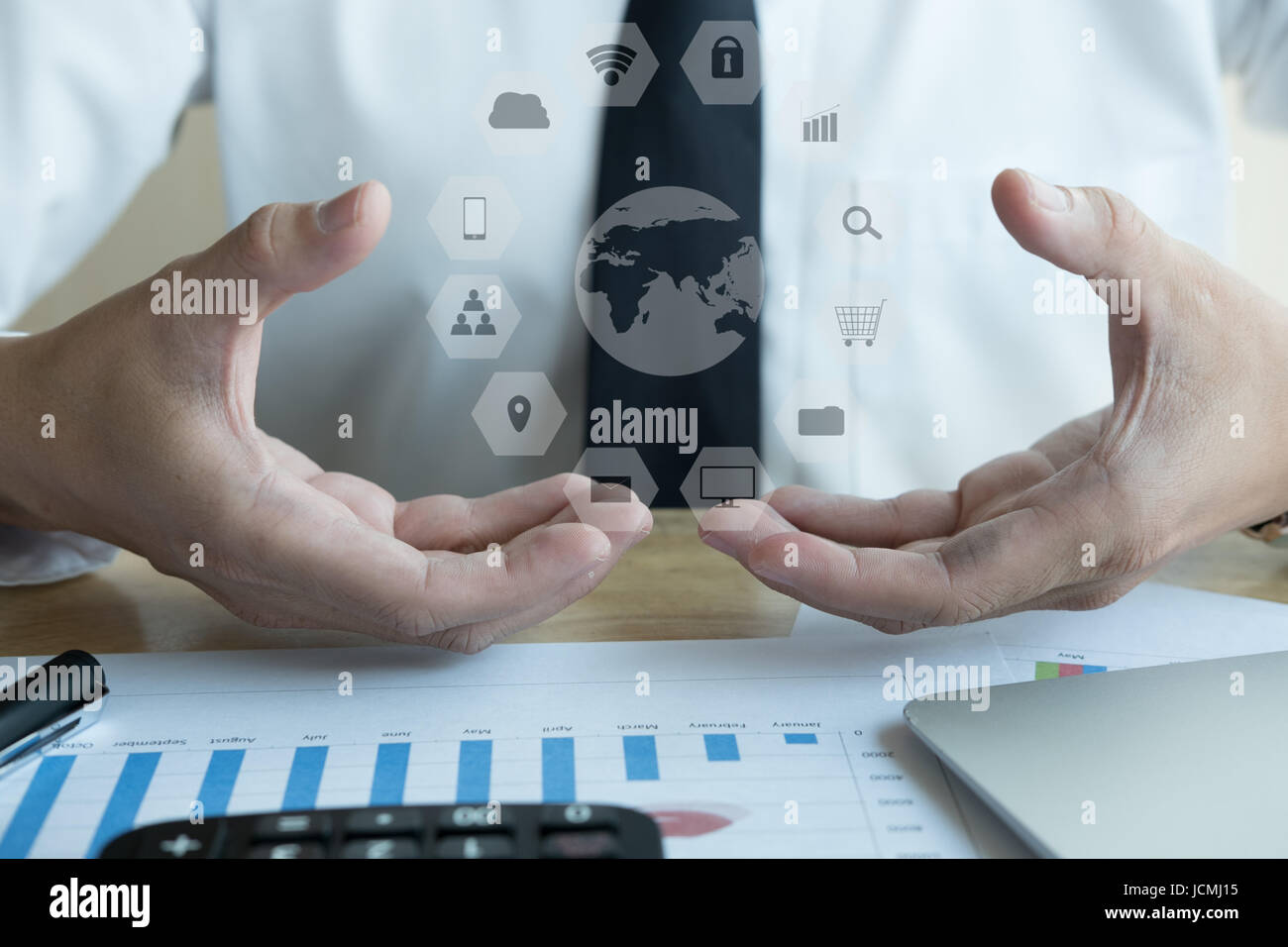 young businessman showing explaining gesture. male accountant doing ...