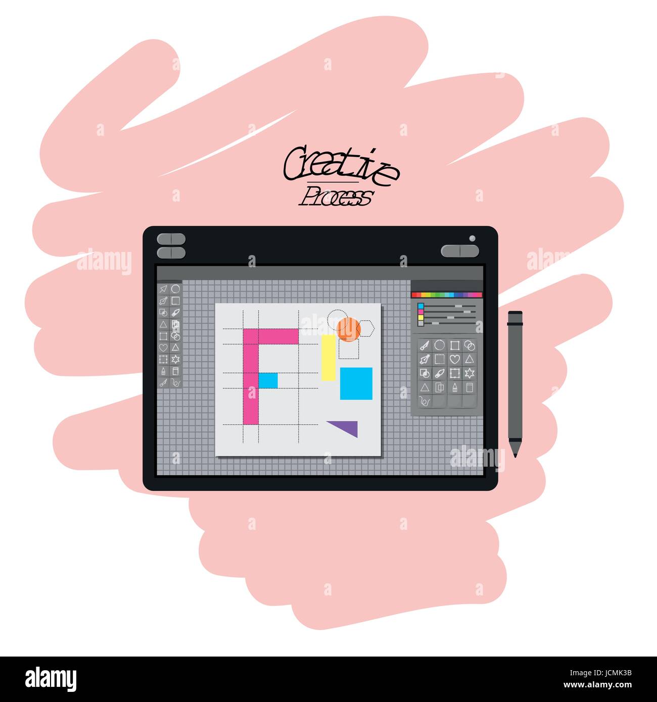 colorful background with designers graphic table with geometric design ...