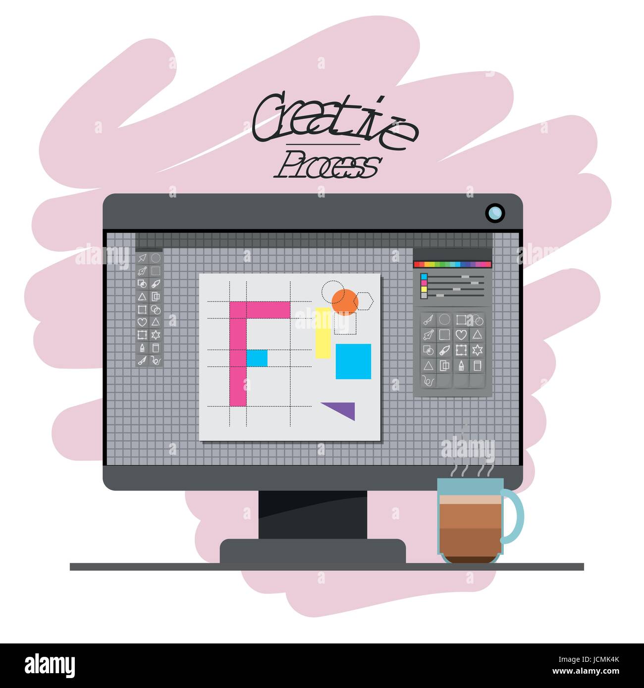 colorful background with display computer with geometrics forms design ...