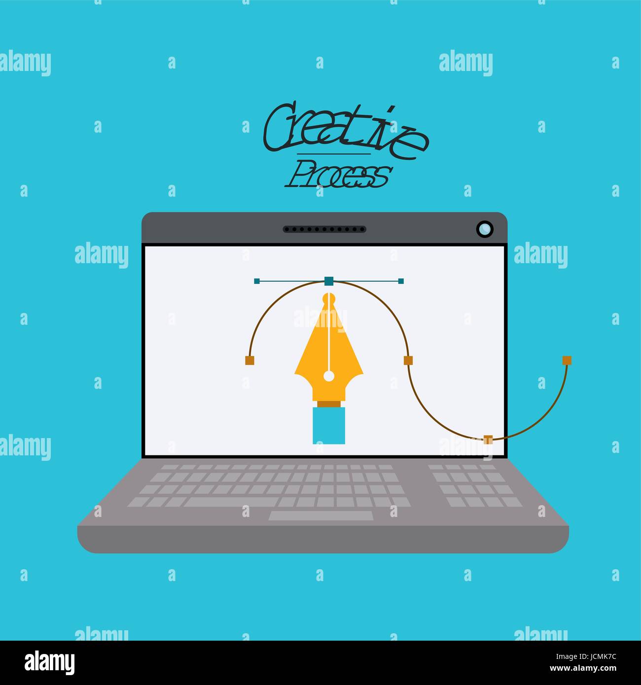 colorful background laptopcomputer with fountain pen graphic tool in ...