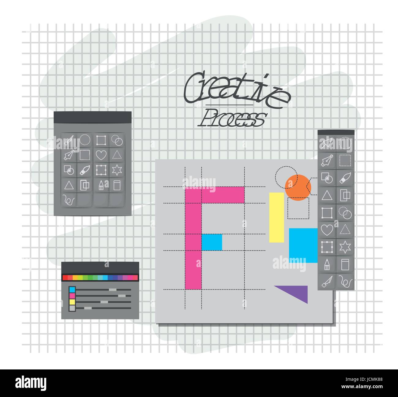 grid background with design environment with color palette and tool box ...