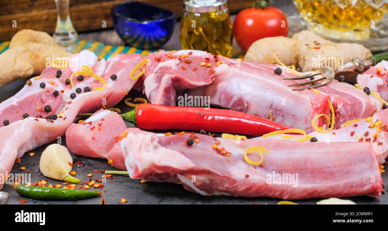 Close up view of ingredients for delicious braised sticky king pork ...
