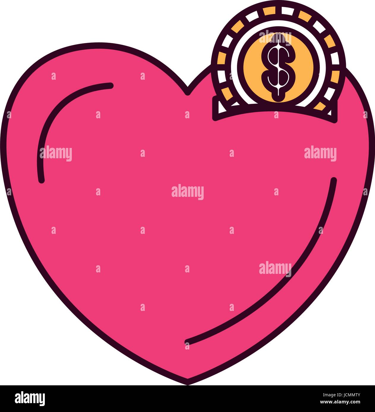 silhouette color sections money box in heart shape with coin with ...