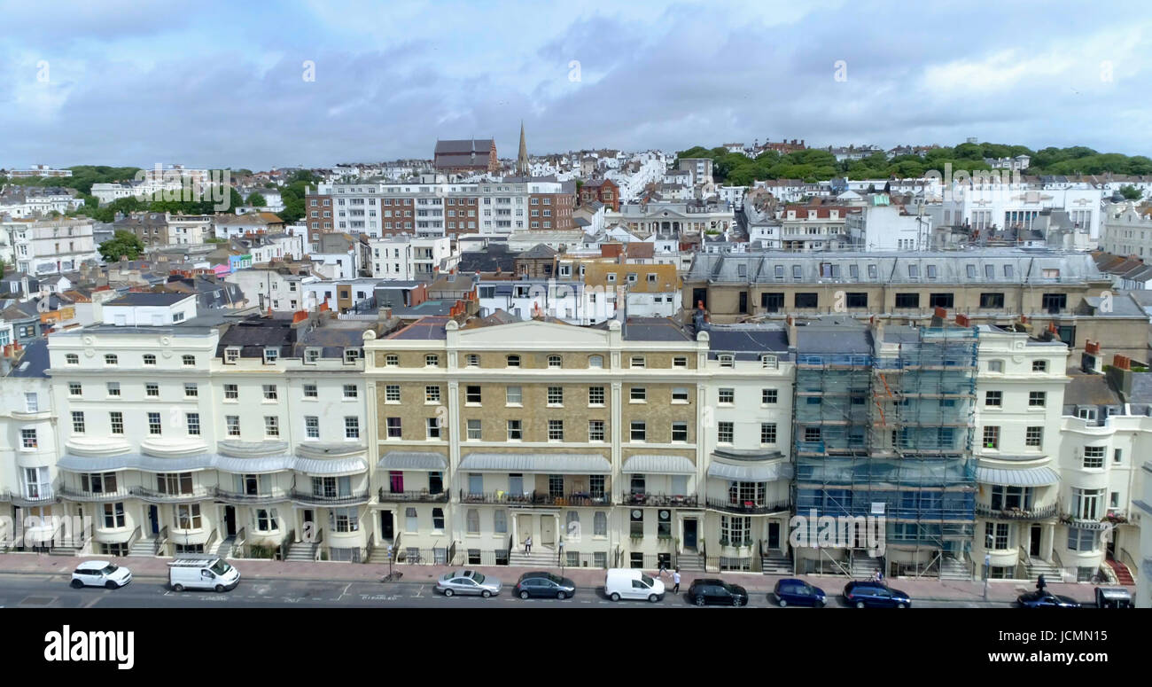 Aerial view of a square in regency style and the town of Brighton and ...