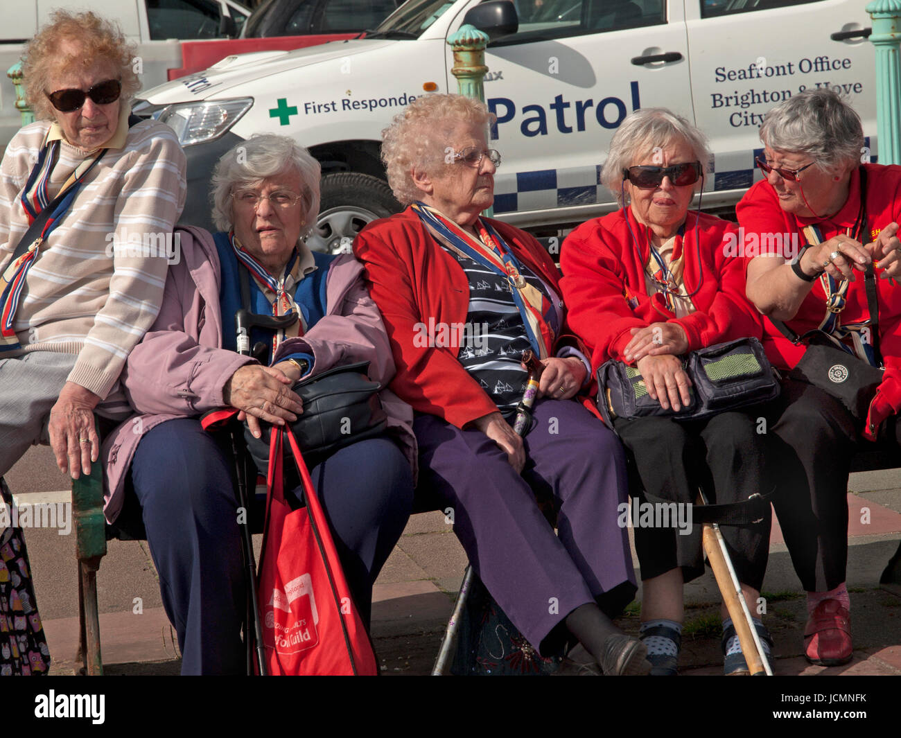 Elderly women on a seafront bench in Brighton Stock Photo - Alamy
