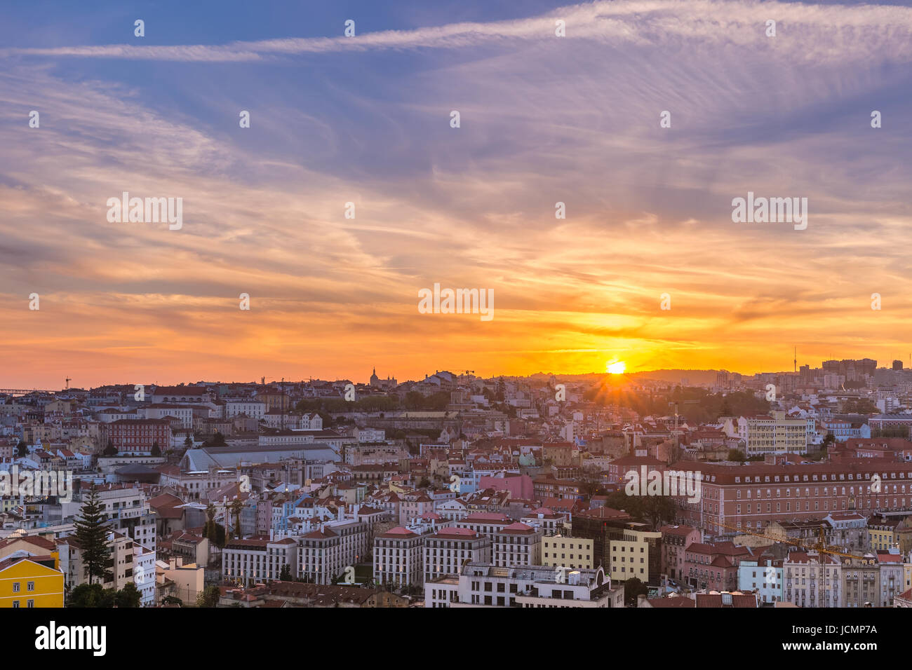 Historical centre of Lisbon at sunset, Portugal Stock Photo - Alamy