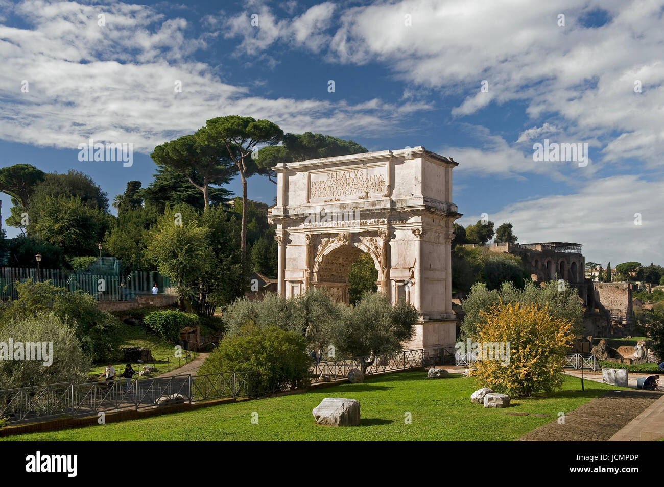 Roman Forum Arch of Titus and Palatino gardens,Rome,Italy Stock Photo ...