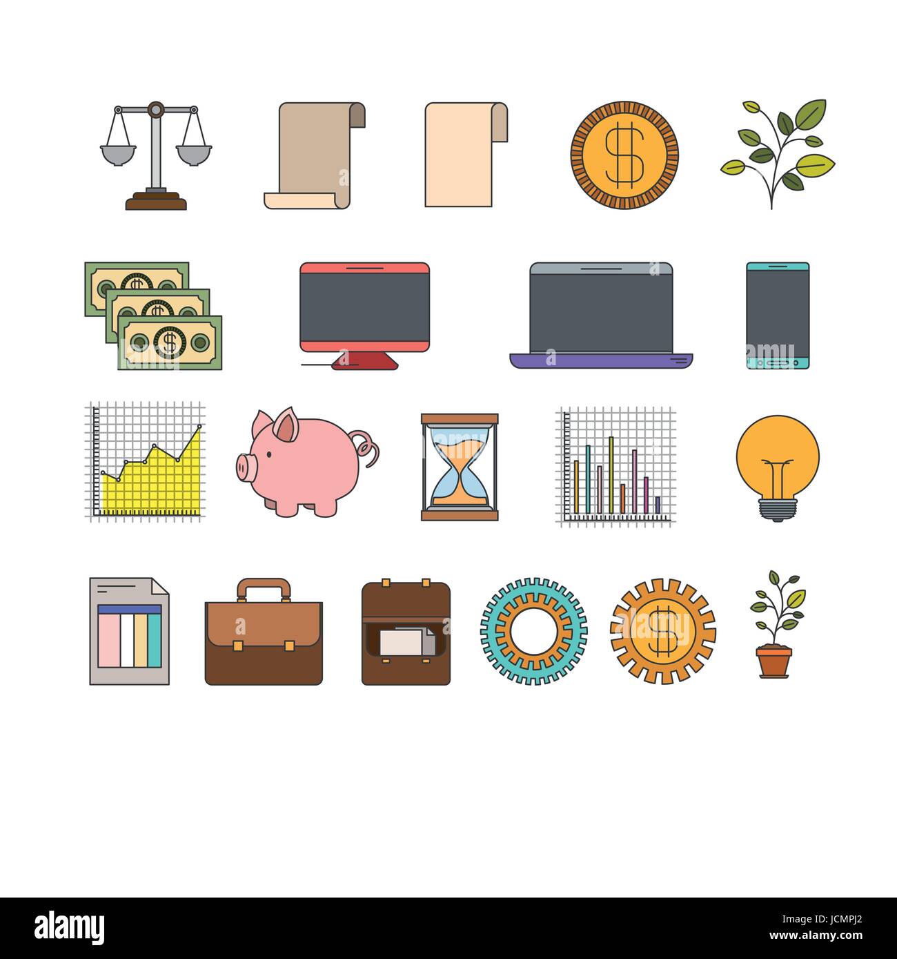 white background with colorful set elements increase economy Stock ...