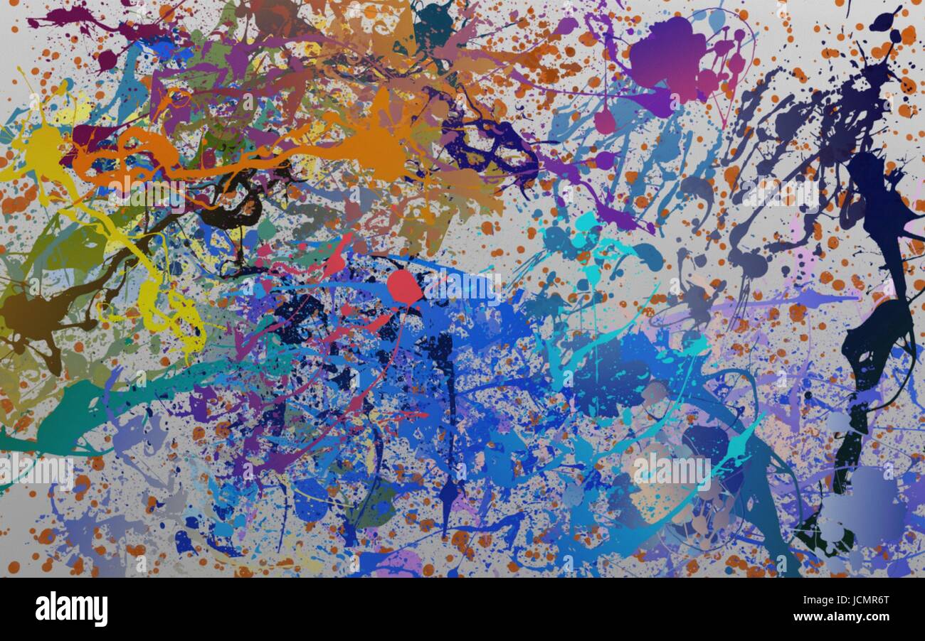 Abstract art multicolored background of chaotic paint splashes on a ...