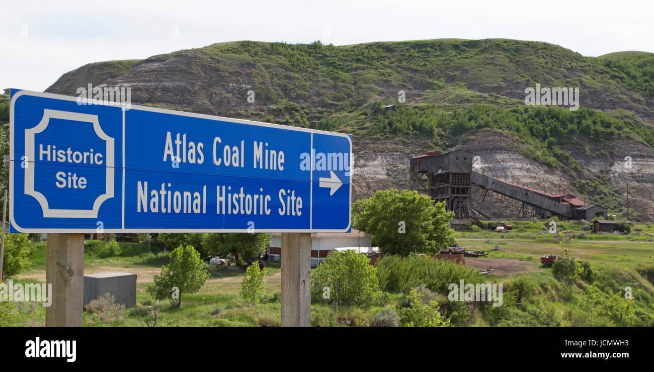 Sign pointing to the Atlas Coal Mine, a National Historic Site, in the ...