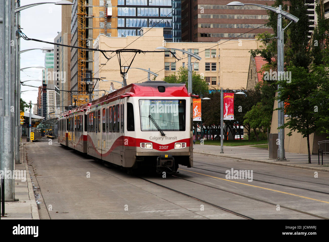A Calgary Transit tram in downtown Calgary, Canada. Trams run to ...