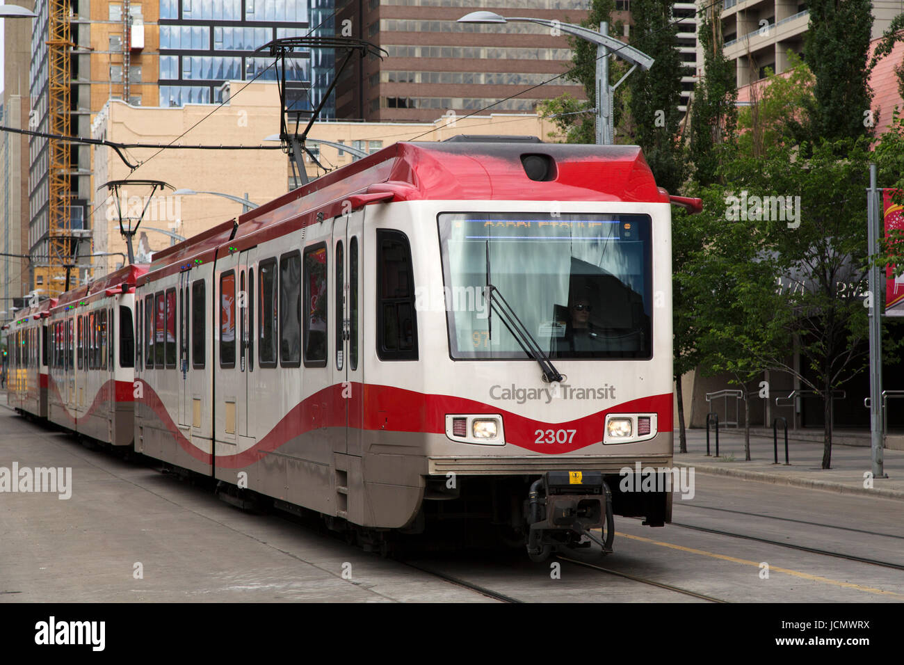 A Calgary Transit tram in downtown Calgary, Canada. Trams run to ...