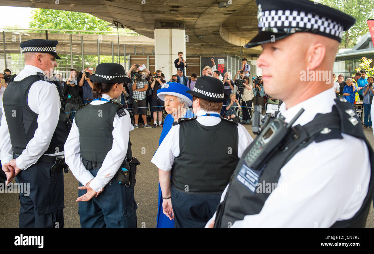 Queen Elizabeth II meets police officers during a visit to the Westway ...