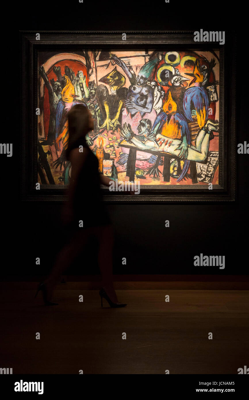 London, UK. 16 June 2017. A Christie's employee poses with the painting ...