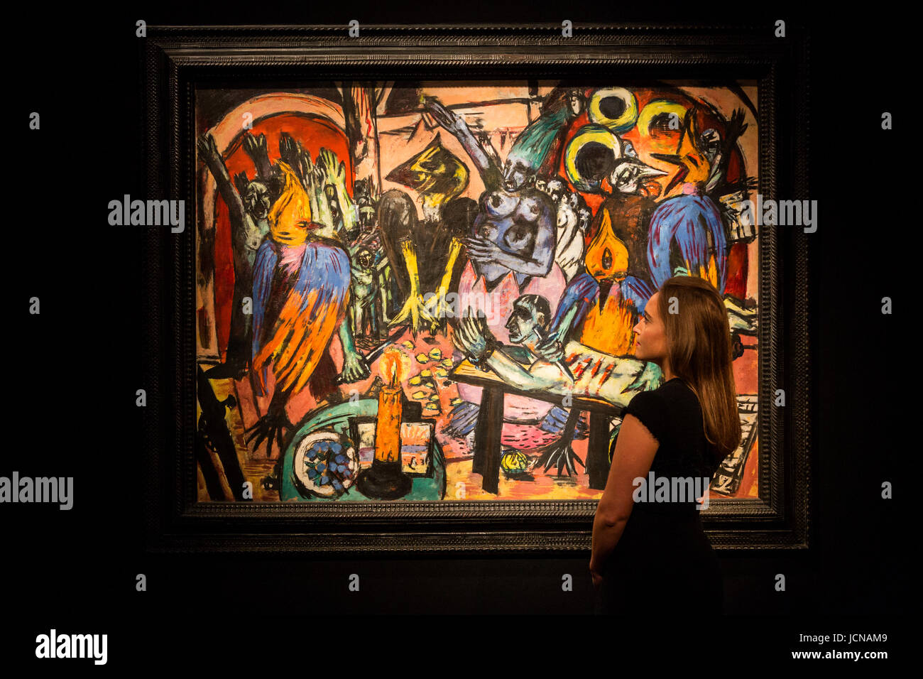 London, UK. 16 June 2017. A Christie's employee poses with the painting ...
