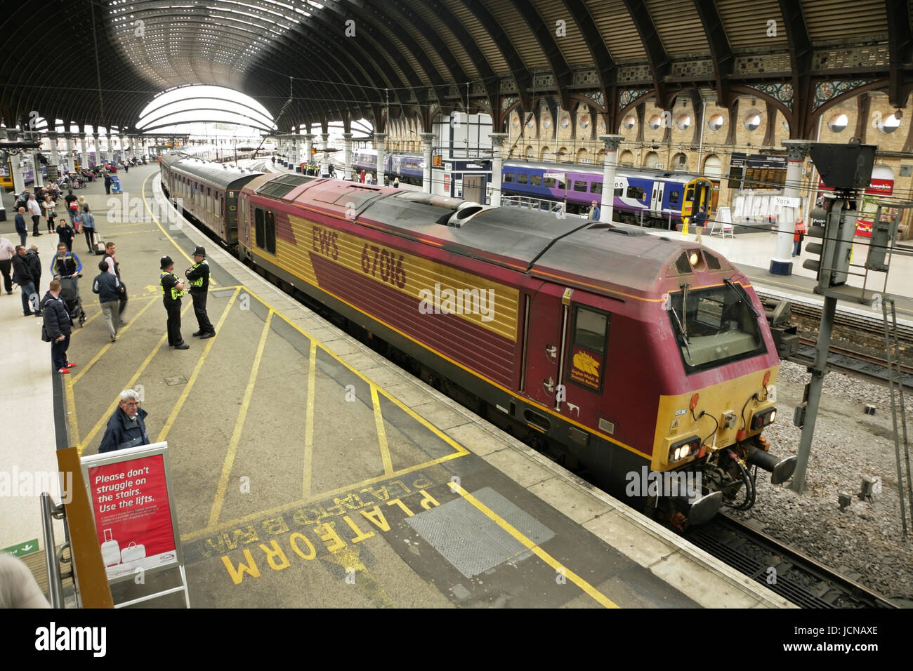 EWS class 67 diesel locomotive no. 67016 at York station, UK with a ...