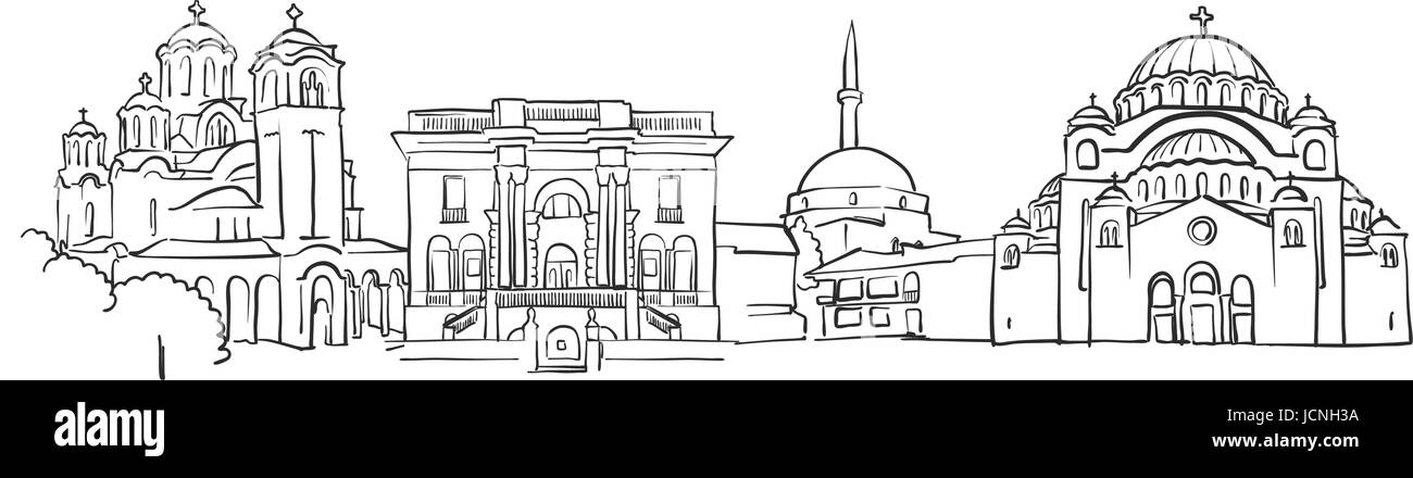 Belgrade Panorama Sketch, Monochrome Urban Cityscape Vector Artprint ...