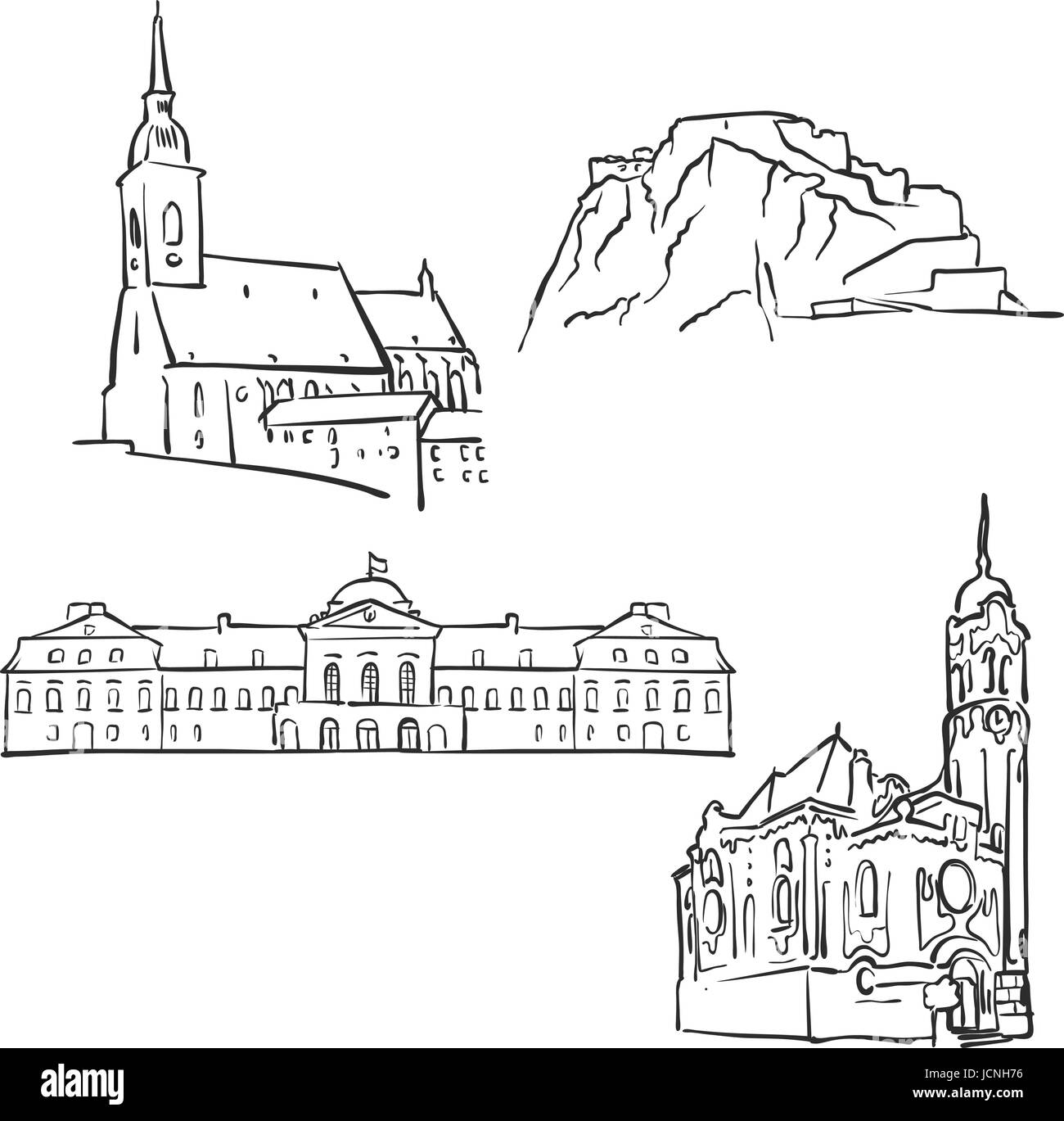 Bratislava, Slovakia, Famous Buildings, Monochrome Outlined Travel ...