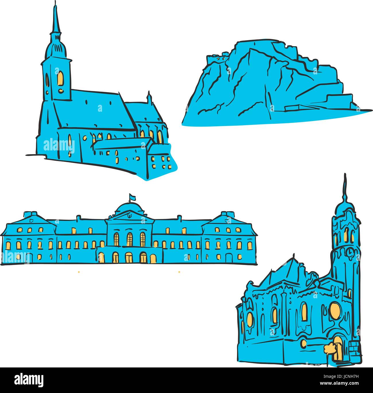 Bratislava, Slovakia, Colored Landmarks, Scalable Vector Monuments ...