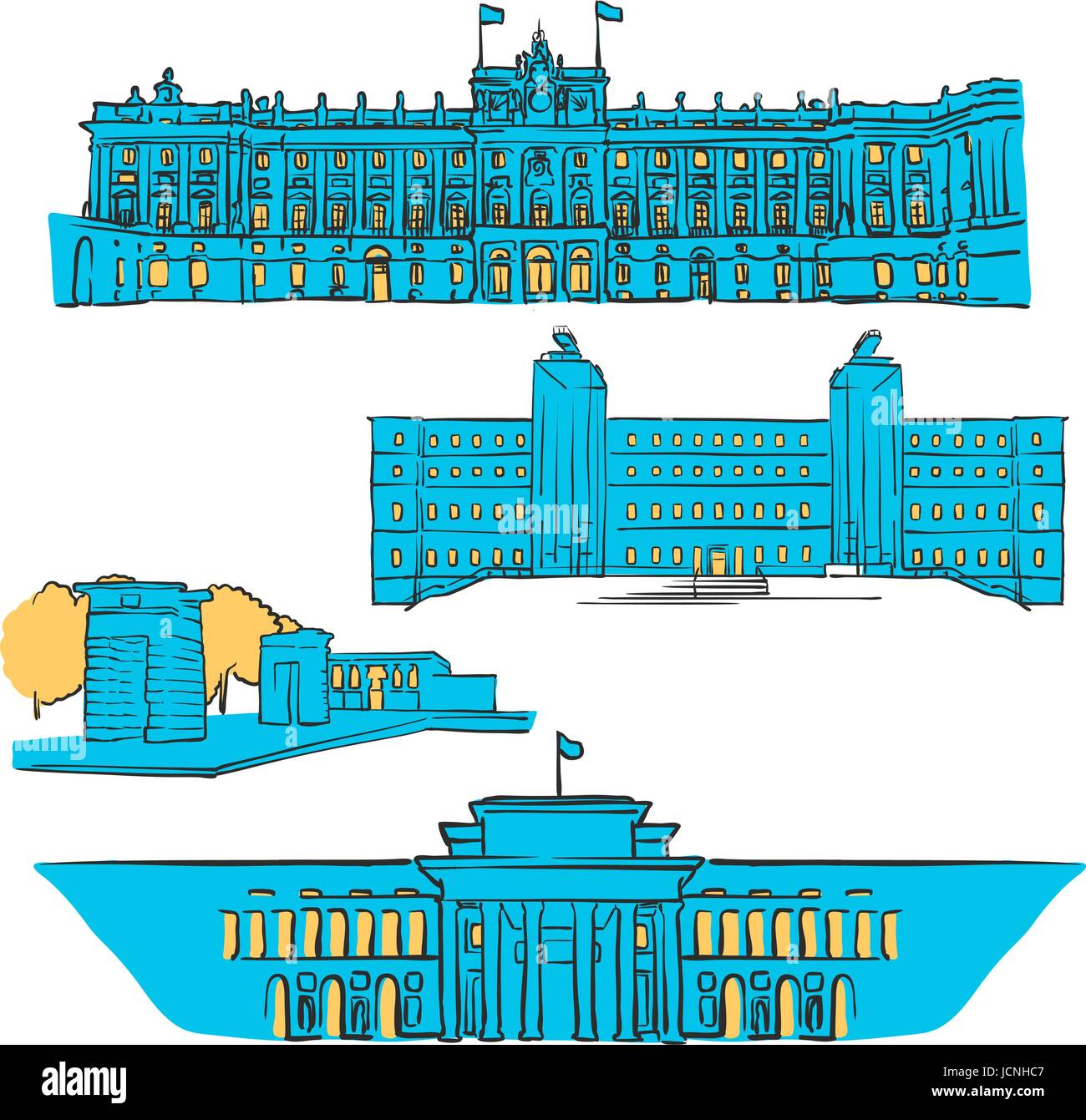 Madrid, Spain, Colored Landmarks, Scalable Vector Monuments. Filled ...