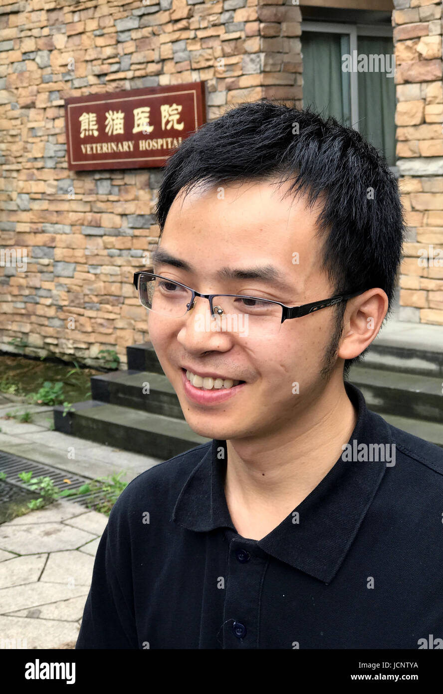 zookeeper Yin Hong is pictured at the breeding station Chengdu, China ...