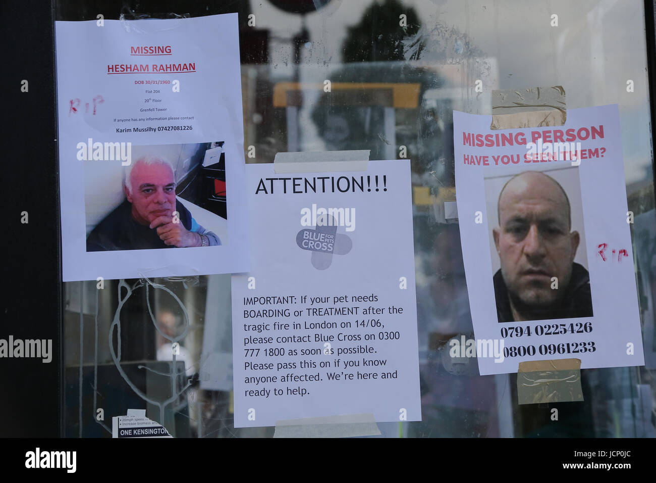 London, UK. 16th June, 2017. Missing persons posters close to the scene ...