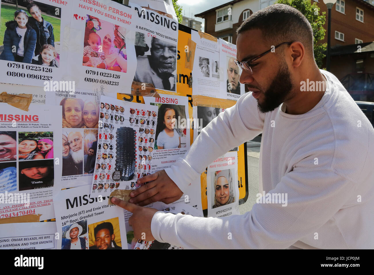 London, UK. 16th June, 2017. Missing persons posters close to the scene ...