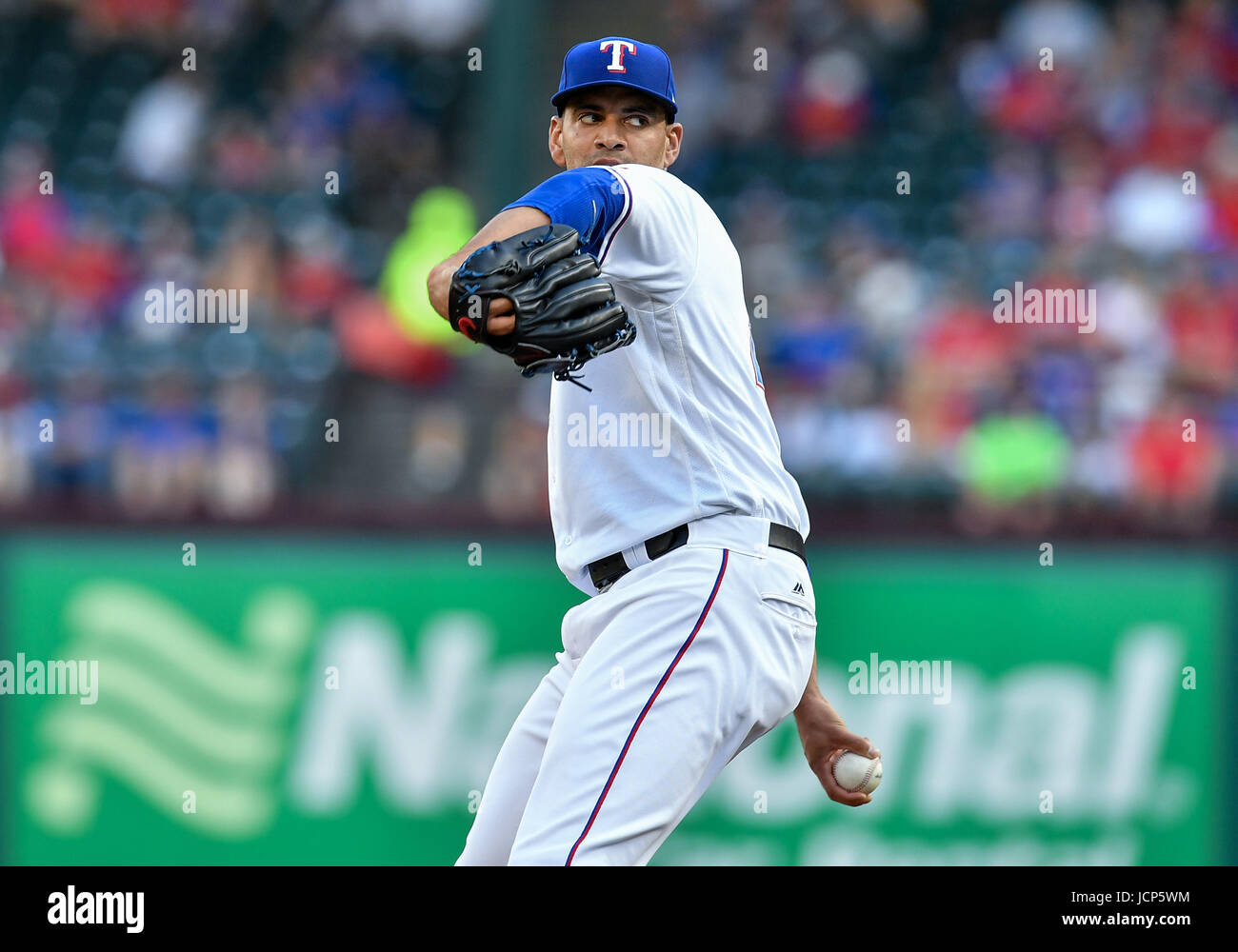 Arlington, Texas, USA. 16th June, 2017. Texas Rangers starting pitcher ...