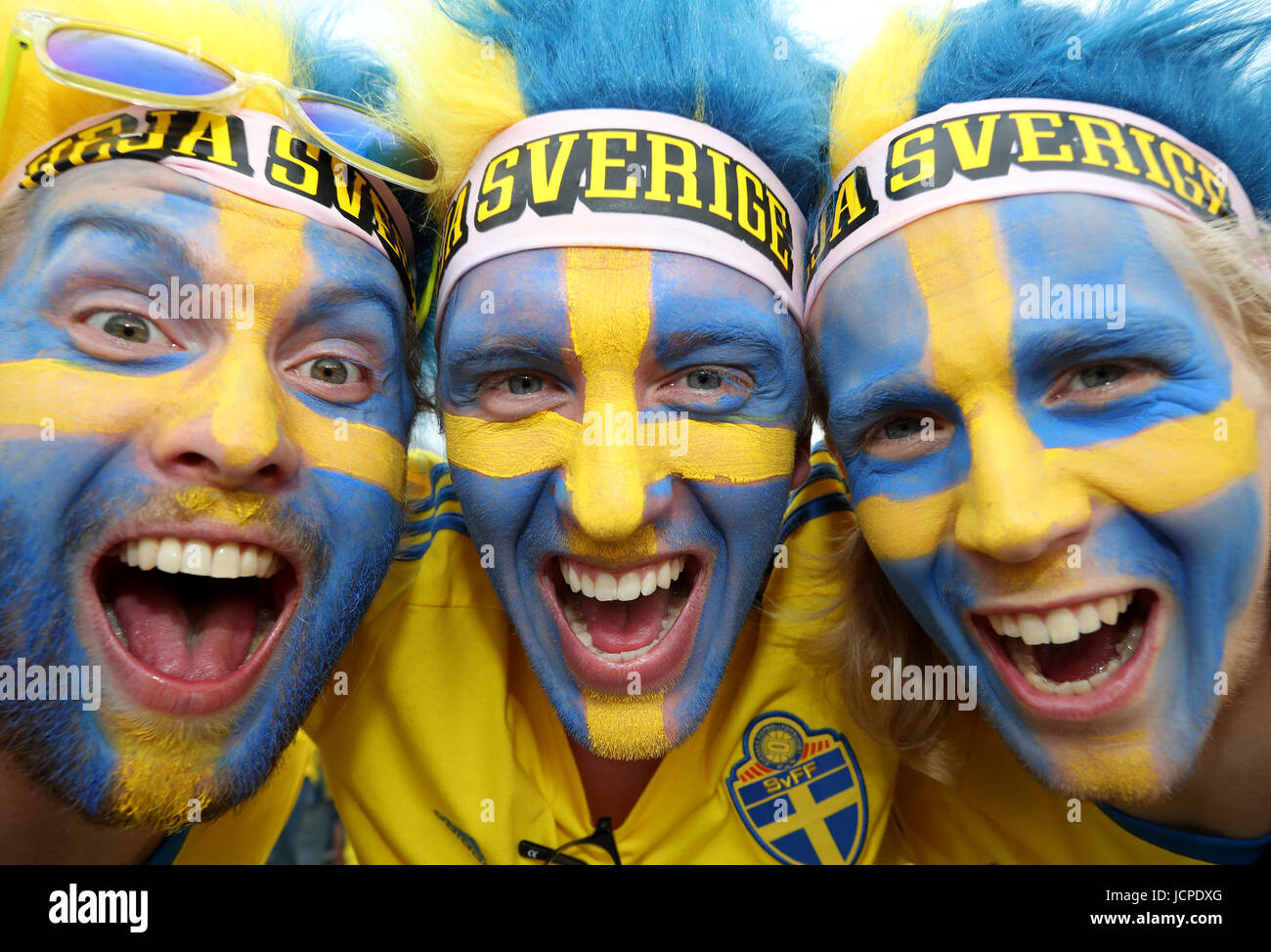 Sweden fans pose for a photo prior to the UEFA European Under-21 ...
