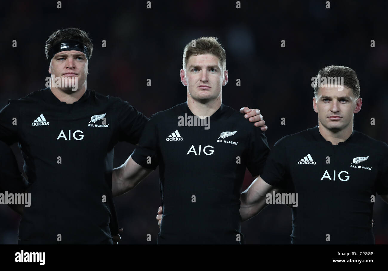 (left to right) New Zealand's Scott Barrett, Jordie Barrett and Beauden ...