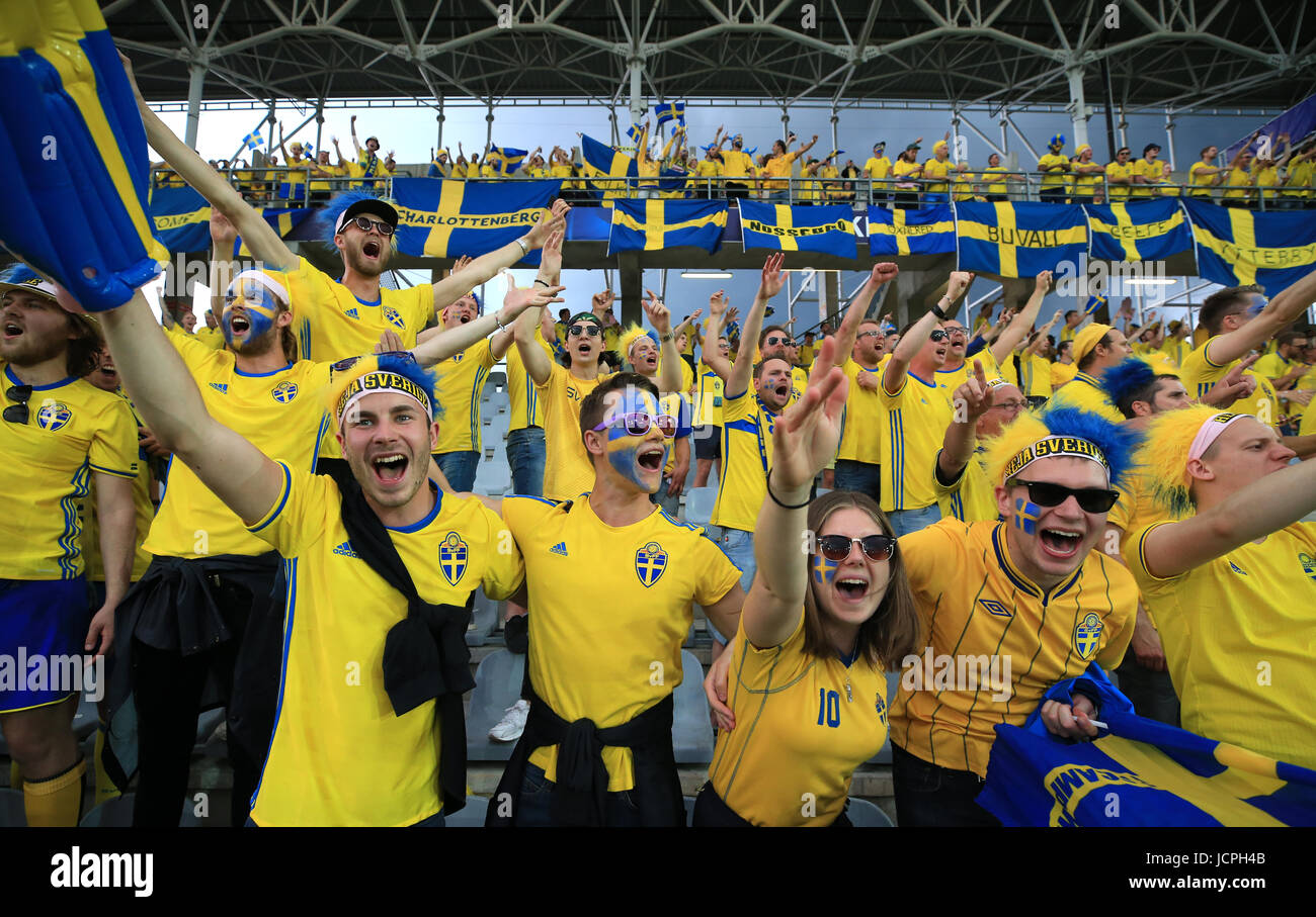 Sweden fans in the stands warms up prior to the UEFA European Under-21 ...