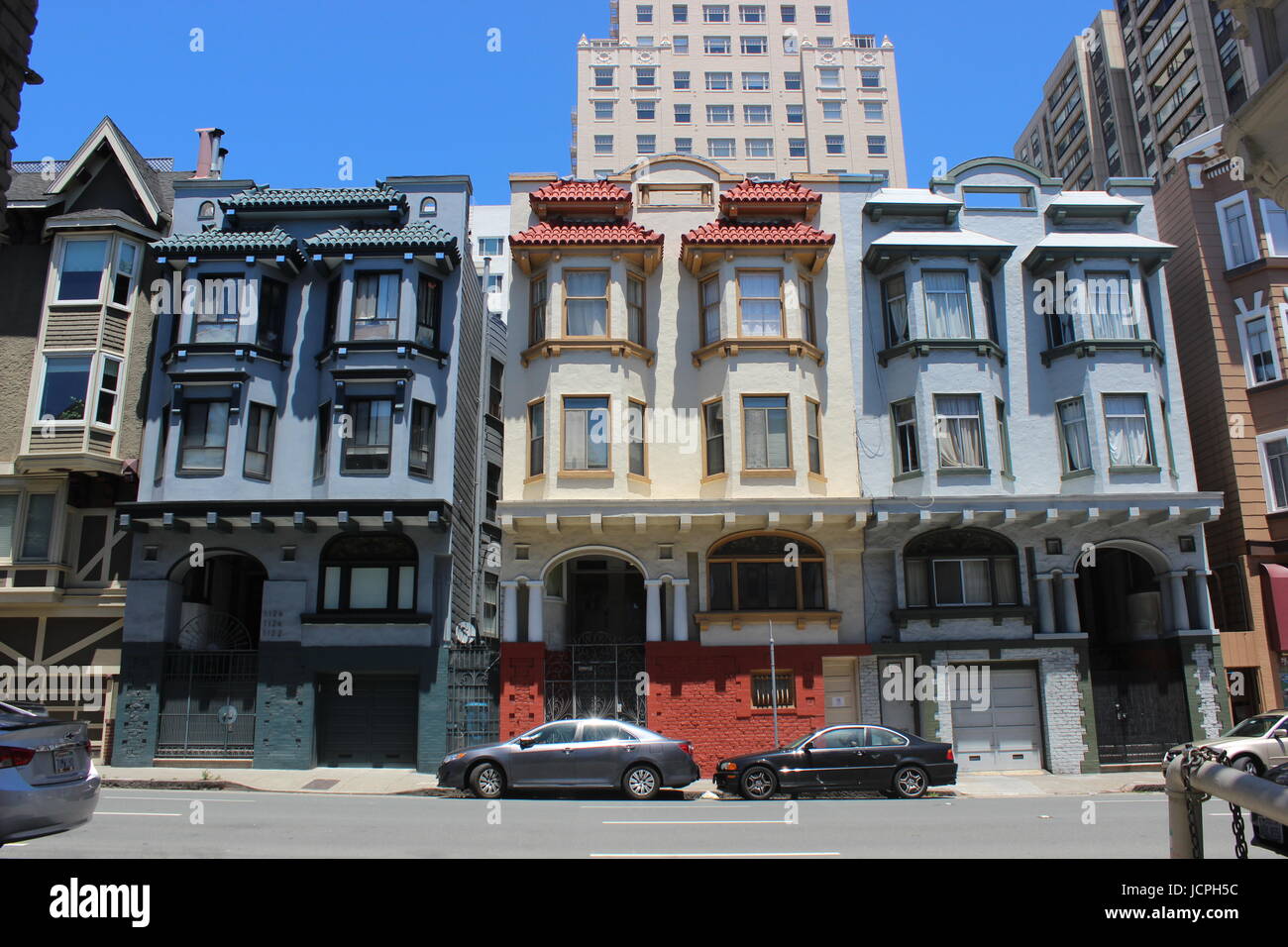 Pine Street flats, Lower Nob Hill, San Francisco, California Stock ...