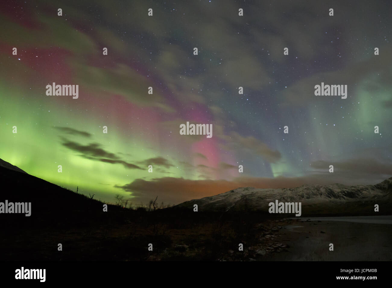 Aurora borealis or northern lights moving across night sky Arctic ...