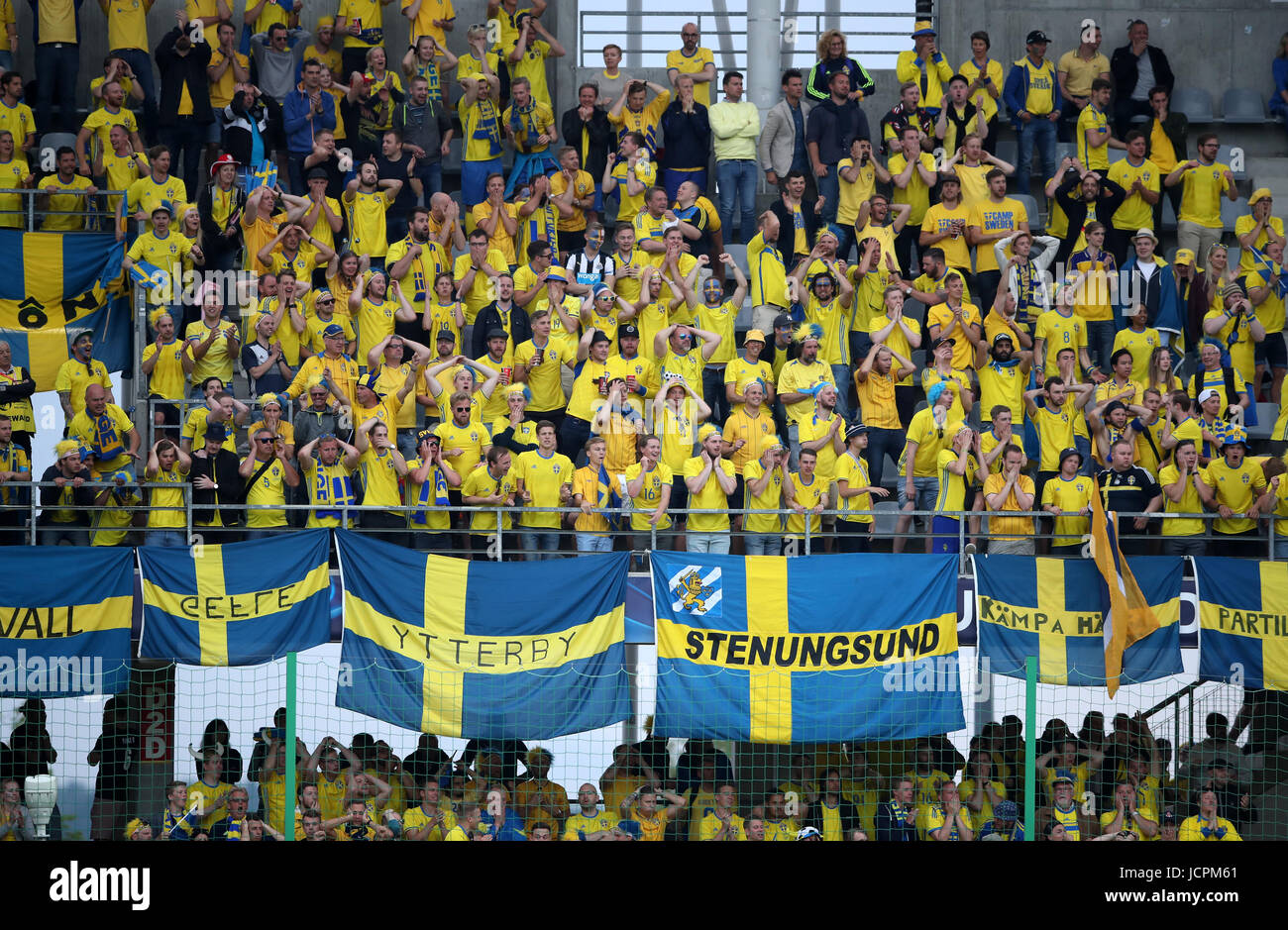 Sweden fans react to a near miss during the UEFA European Under-21 ...