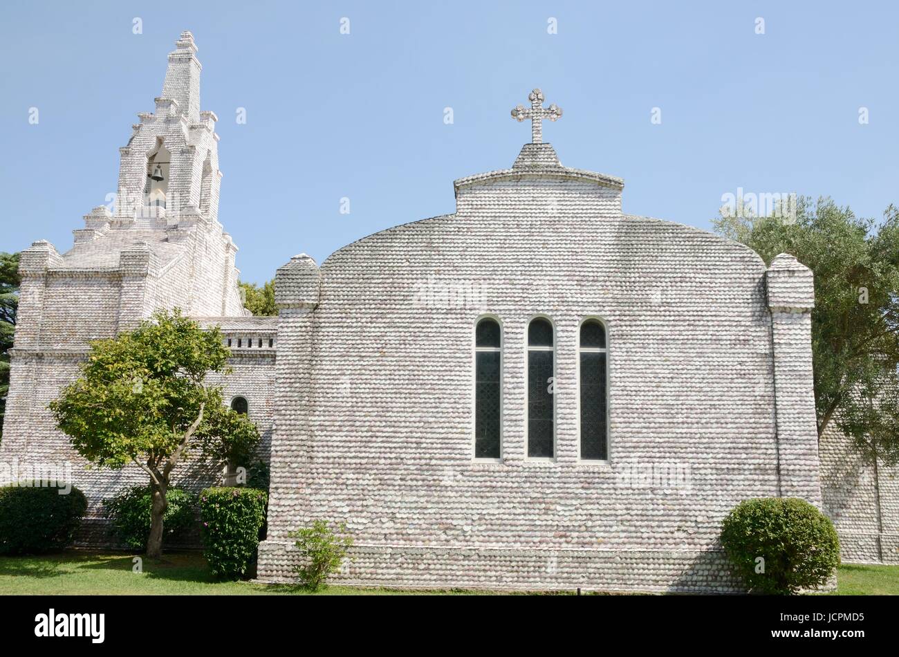 Church made of seashells in the island of La Toja, Galicia, Spain Stock ...