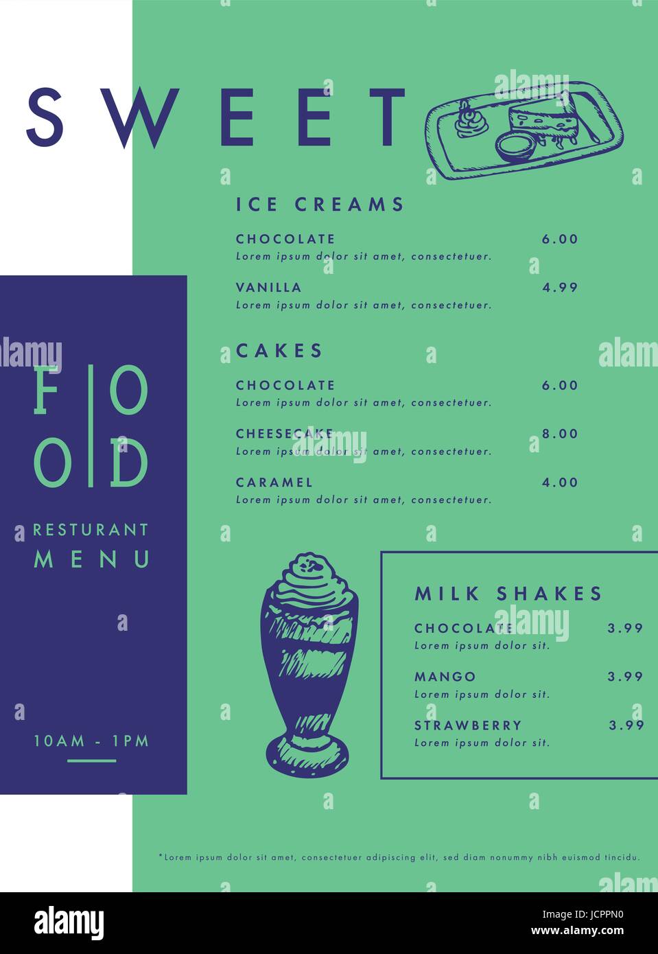 Menu card with food and restaurant text Stock Vector Image & Art - Alamy