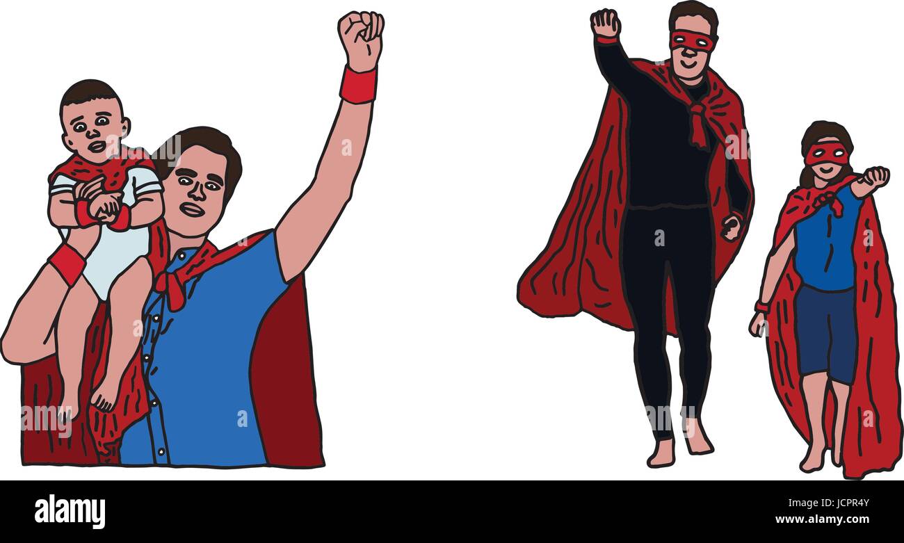 Vector icon set of dad and son in superhero costume Stock Vector Image ...