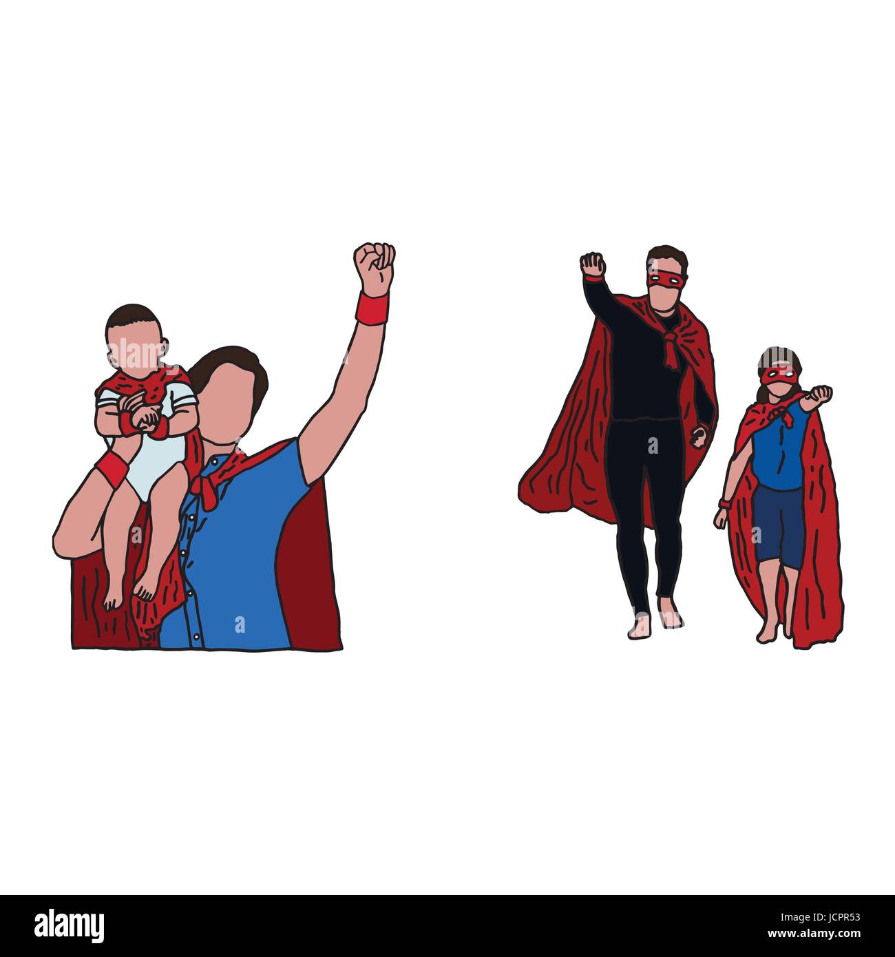 Vector icon set of dad and son in superhero costume Stock Vector Image ...