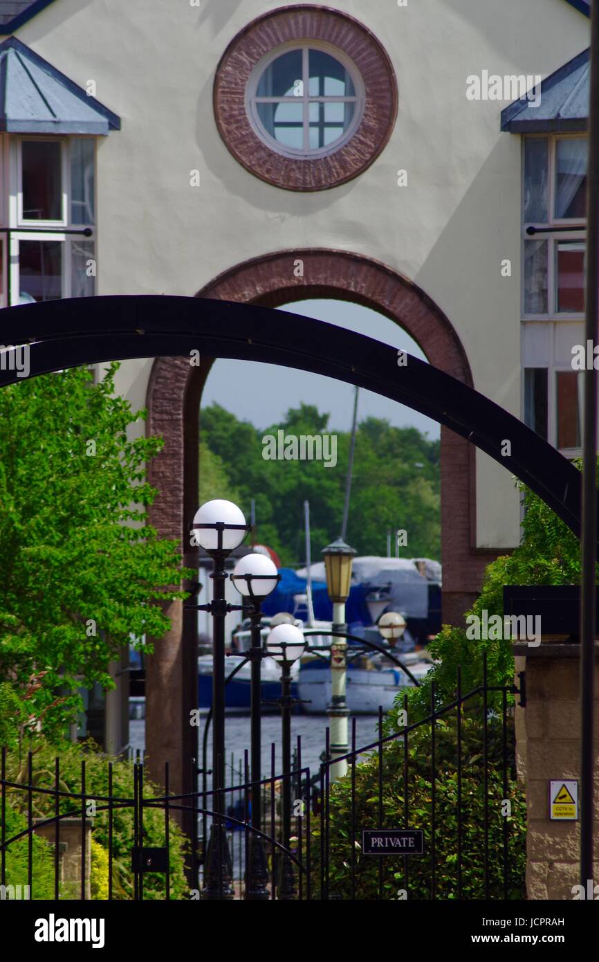View towards the Flats from Cricklepit Suspension Bridge, Exeter Quay ...