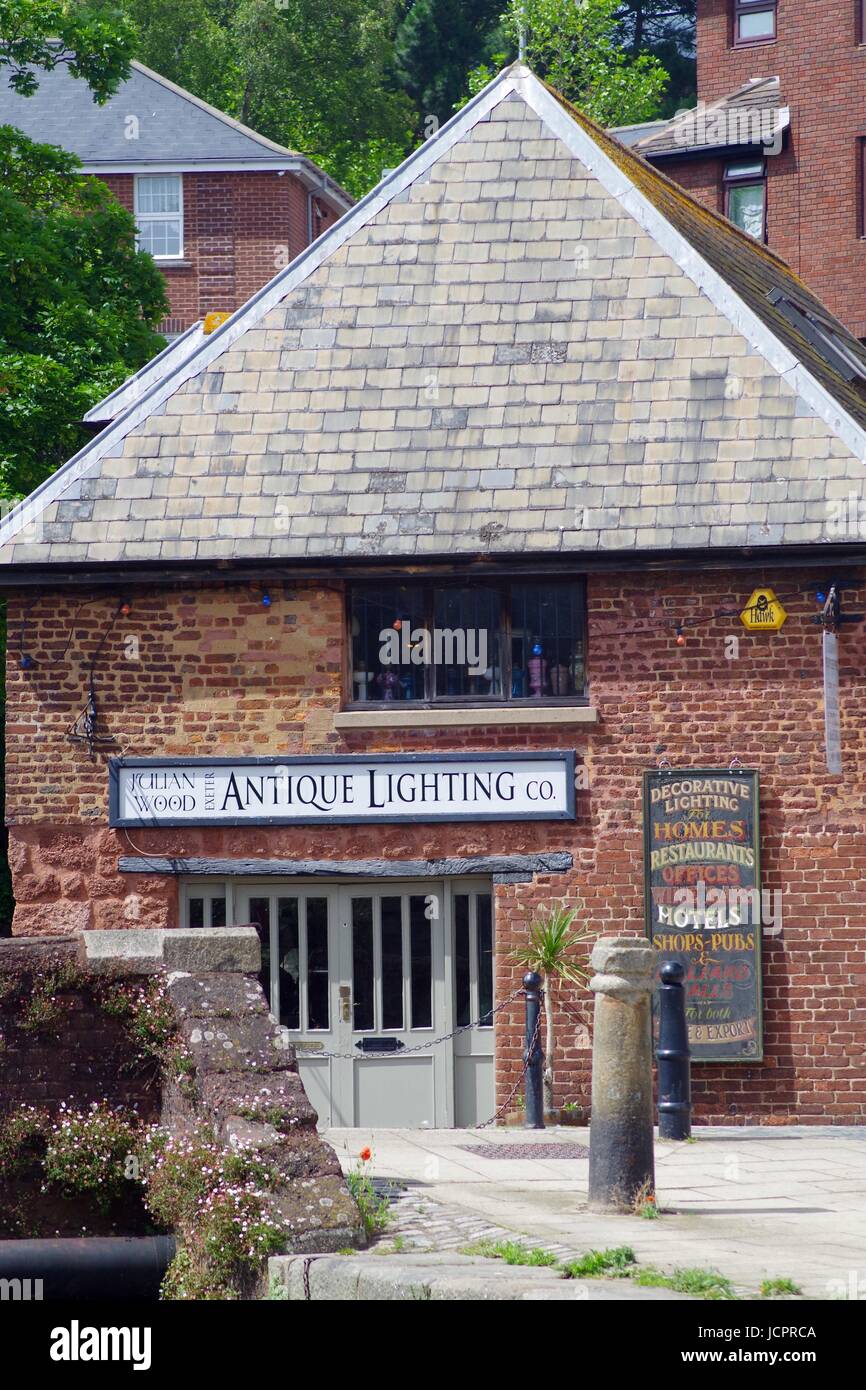 Antique Lighting Shop, Exeter Quay. Devon, UK. June, 2017 Stock Photo ...