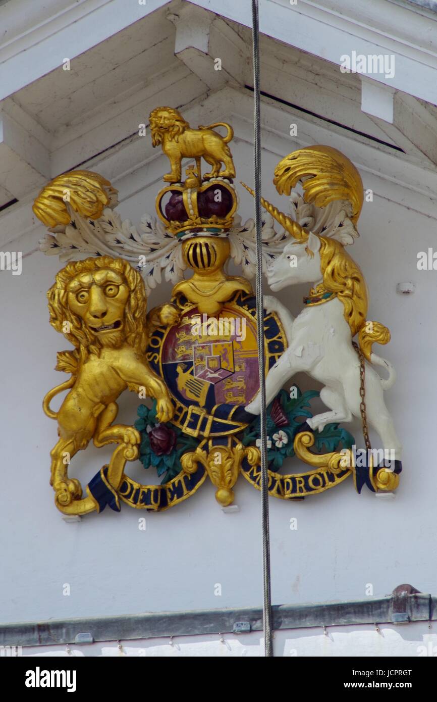 The Royal Coat of Arms on Exeter's Customs House. Exeter Quay, Devon ...