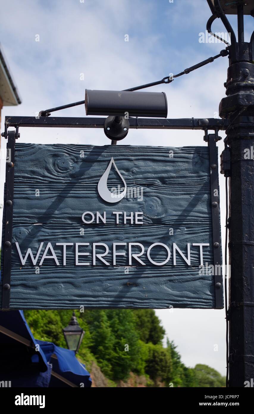 On The Waterfront Restaurant Sign, Exeter Quay. Devon, UK. June, 2017 ...