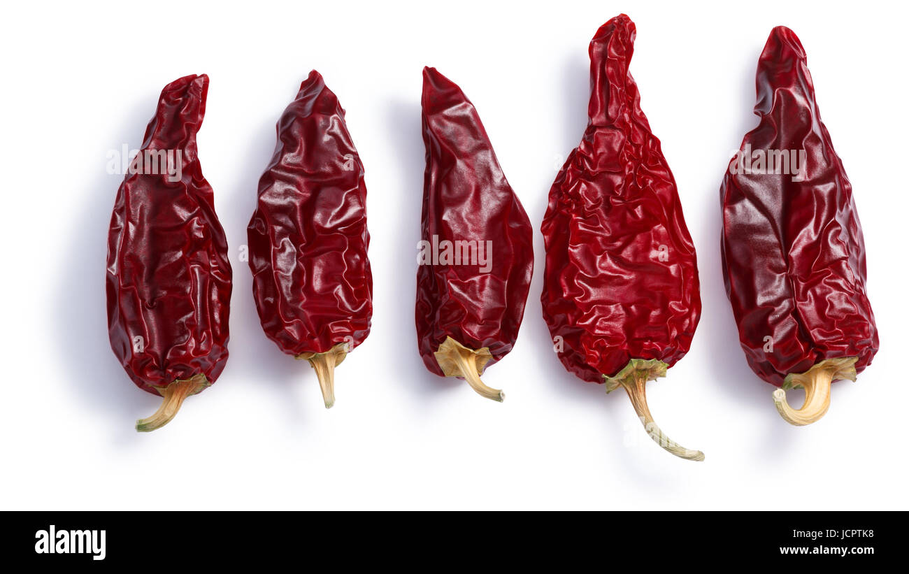 Chiles seco del norte, a ripe dried Anaheim peppers. Clipping paths ...