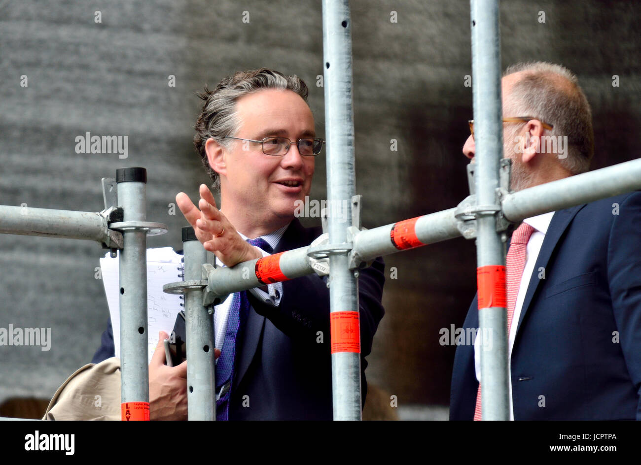 Gary Gibbon (left) political editor for Channel 4 news, at a temporary ...