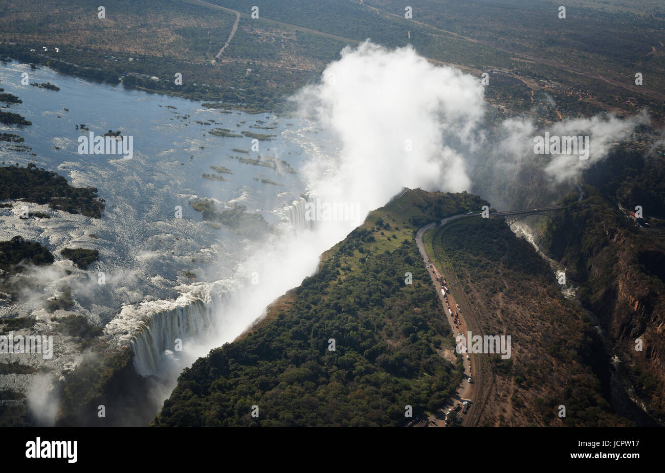Aerial photo of spray rising from Victoria Falls Stock Photo - Alamy